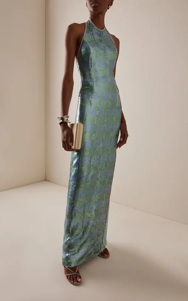MARKARIAN Nerine Gingham Sequin Gown