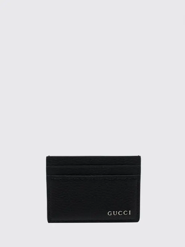 Gucci Grained Leather Card Holder With Metallic Logo And Four Slots