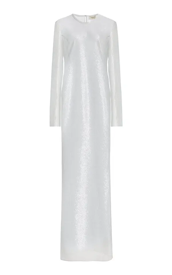 TEMILY Knuckleduster Metallic Georgette Maxi Dress