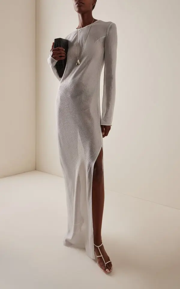 TEMILY Knuckleduster Metallic Georgette Maxi Dress