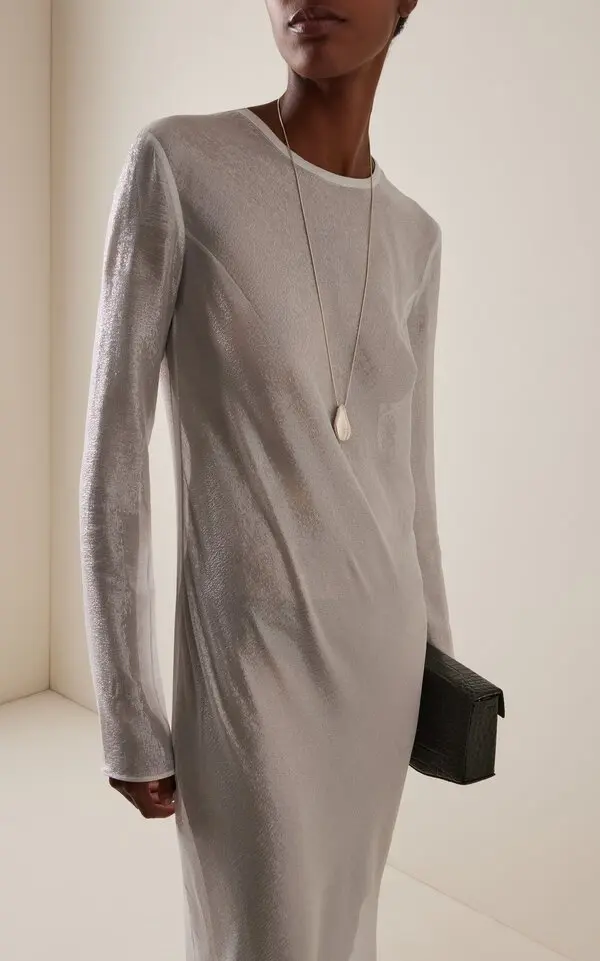 TEMILY Knuckleduster Metallic Georgette Maxi Dress
