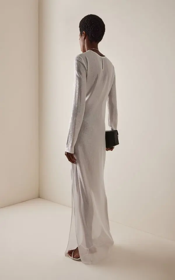 TEMILY Knuckleduster Metallic Georgette Maxi Dress