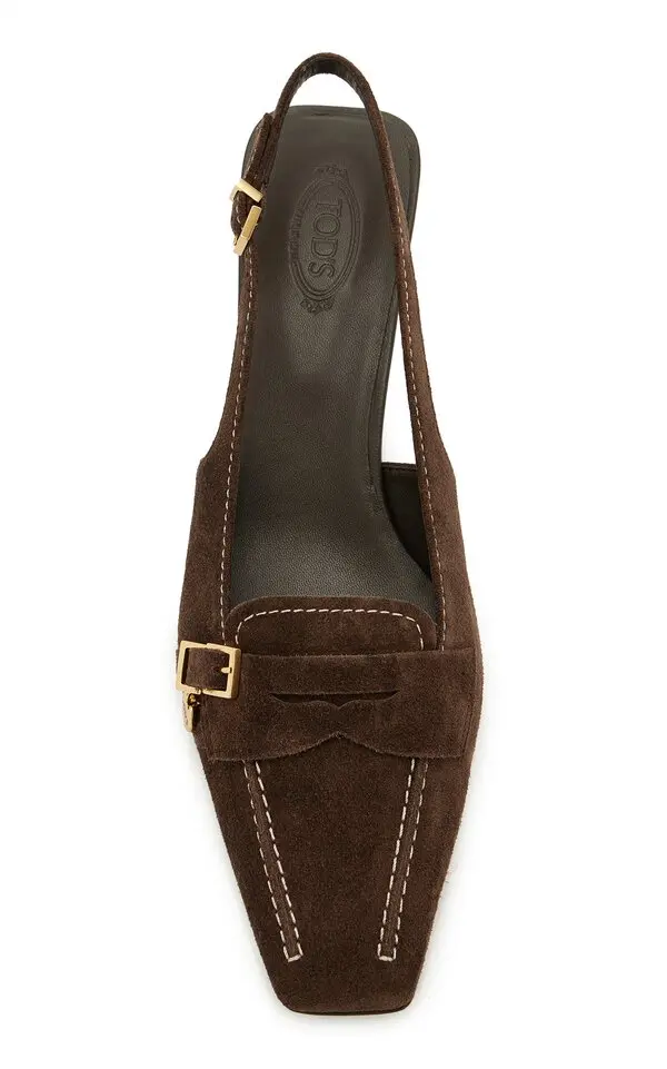 TOD'S Medallion Buckle Suede Pumps