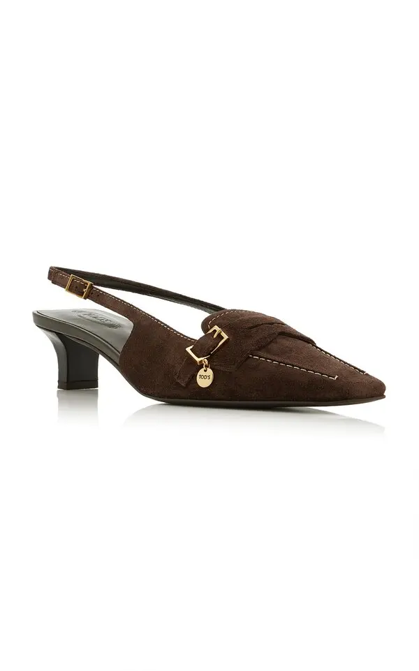 TOD'S Medallion Buckle Suede Pumps
