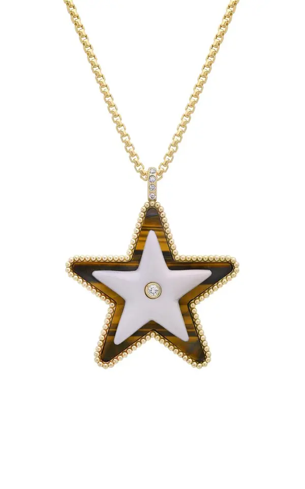 SIG WARD Mega Star Power Tiger's Eye, White Agate And Diamond Necklace