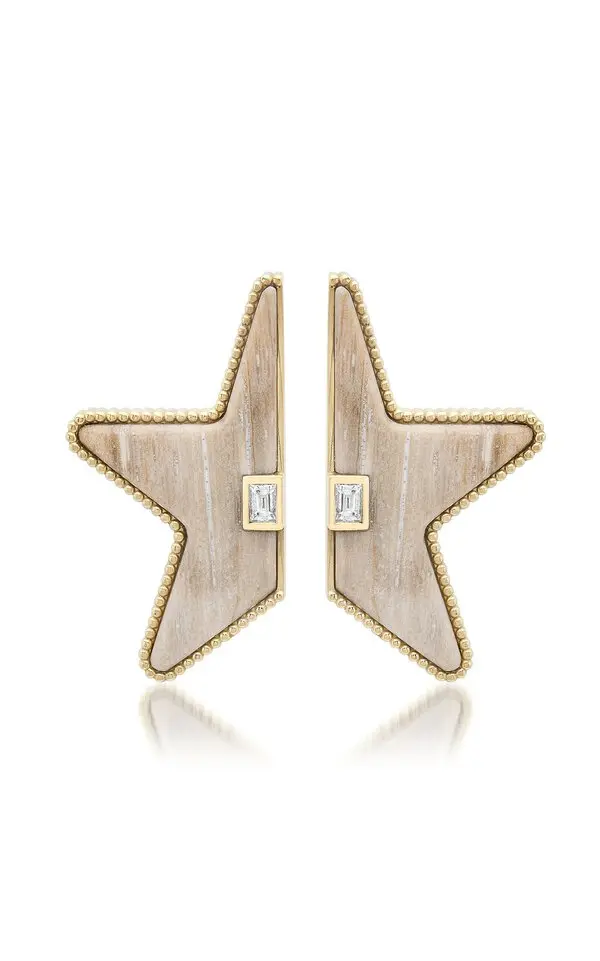 SIG WARD Mega Star Power Split Petrified Wood And Diamond Earrings - Nude