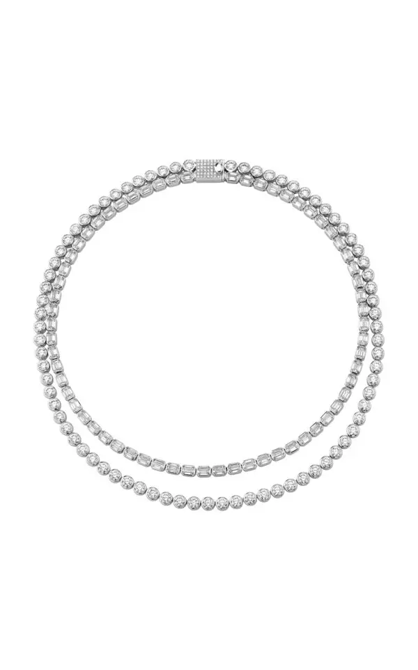 VRAI 14k Yellow Gold Lab-grown Diamond Celestial Double Strand Tennis Necklace - Silver