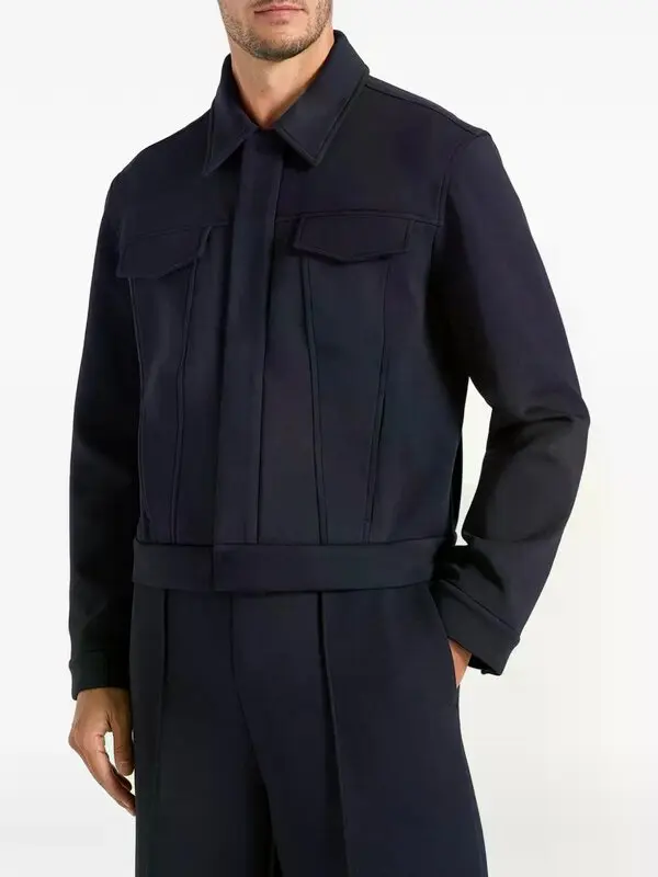 Manière De Voir Kairo Neoprene Trucker Jacket Navy