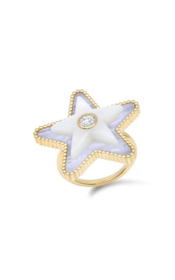 SIG WARD Mega Star Power Lace Agate, Mother Of Pearl And Diamond Ring - Blue