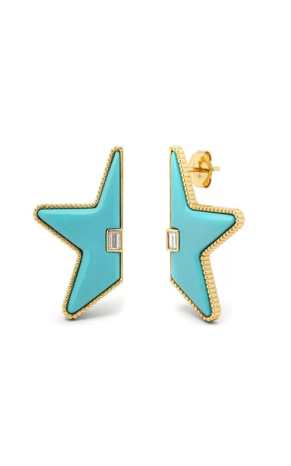 SIG WARD Mega Star Power Split Minty And Baguette Diamond Earrings - Turquoise