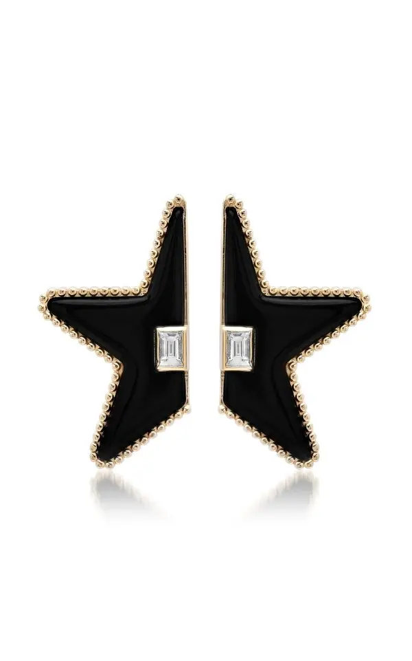 SIG WARD Star Power Split Onyx And Baguette Diamond Earrings - Black