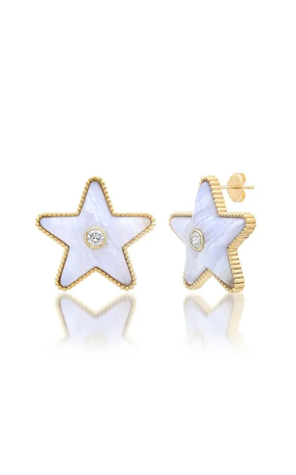 SIG WARD Mega Star Power Lace Agate And Diamond Earrings - Blue