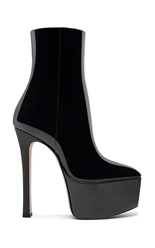 Amina Muaddi Cynthia Patent Leather Platform Booties - Black