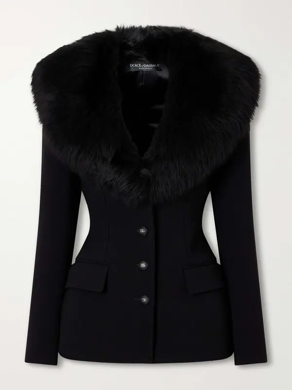 Dolce & Gabbana Peplum Plush-trimmed Wool-blend Jacket