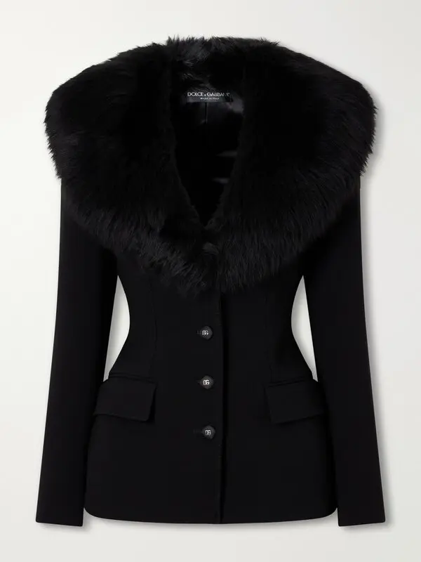 Dolce & Gabbana Peplum Plush-trimmed Wool-blend Jacket