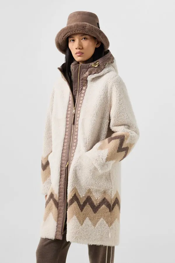 Bogner Niva Lambskin Coat - Cream/brown
