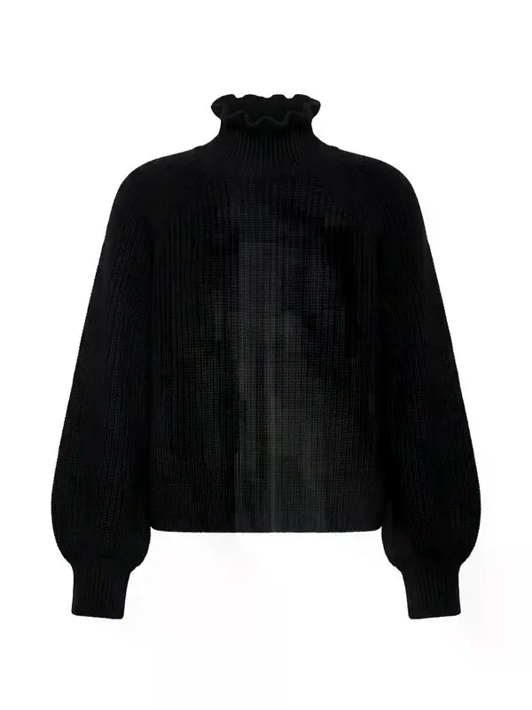 Max Mara Ruffle-trim Ribbed-knit Sweater - Black