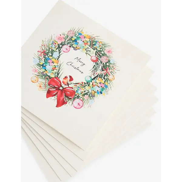 SELFRIDGES EDIT Merry Christmas Wreath Pack Of 6 Greetings Cards