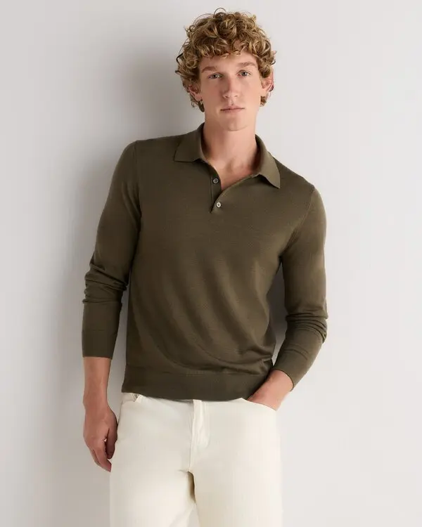 Quince Worsted Merino Wool Polo Sweater - Olive