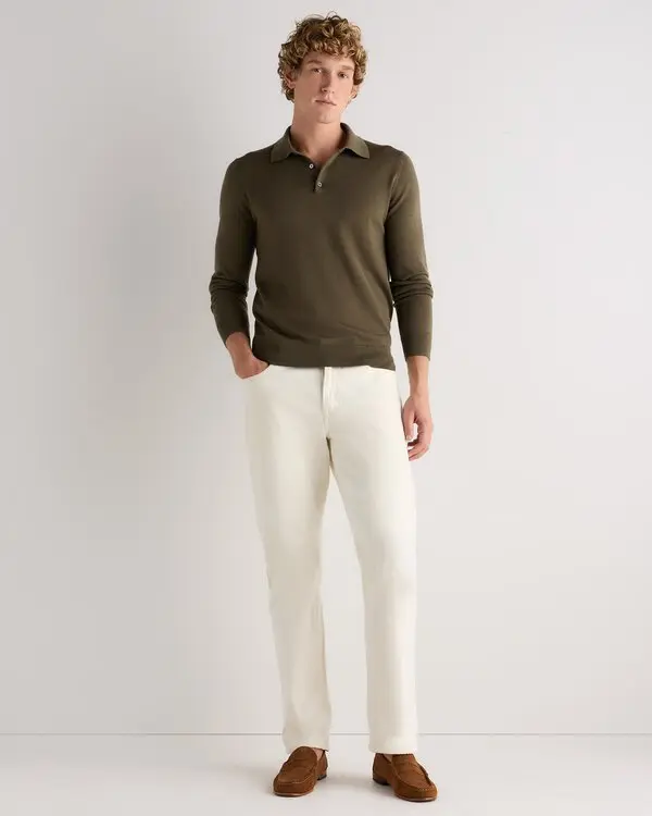 Quince Worsted Merino Wool Polo Sweater - Olive