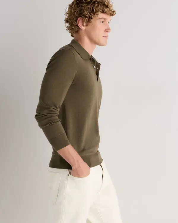 Quince Worsted Merino Wool Polo Sweater - Olive