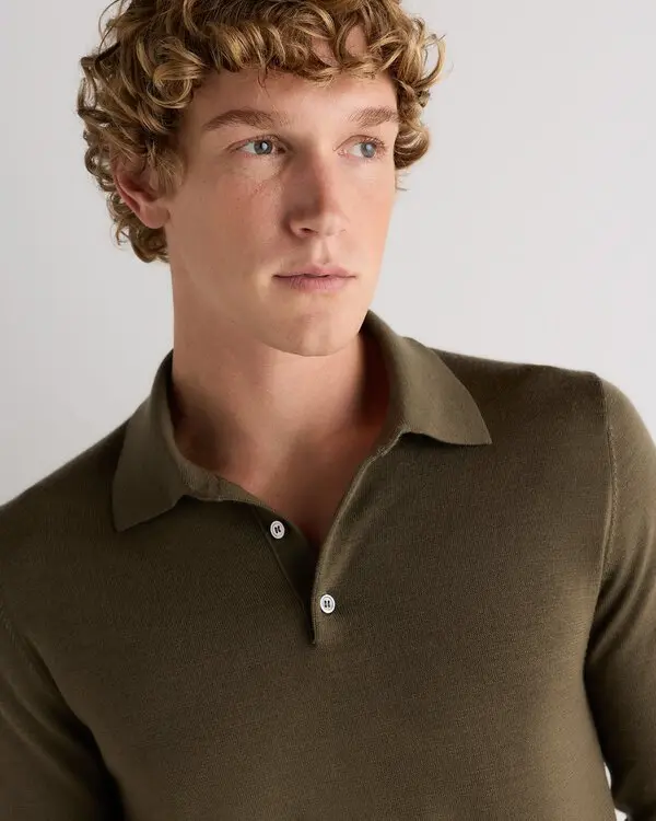 Quince Worsted Merino Wool Polo Sweater - Olive