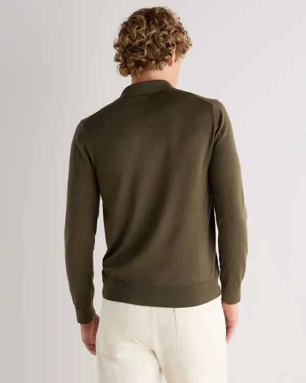 Quince Worsted Merino Wool Polo Sweater - Olive