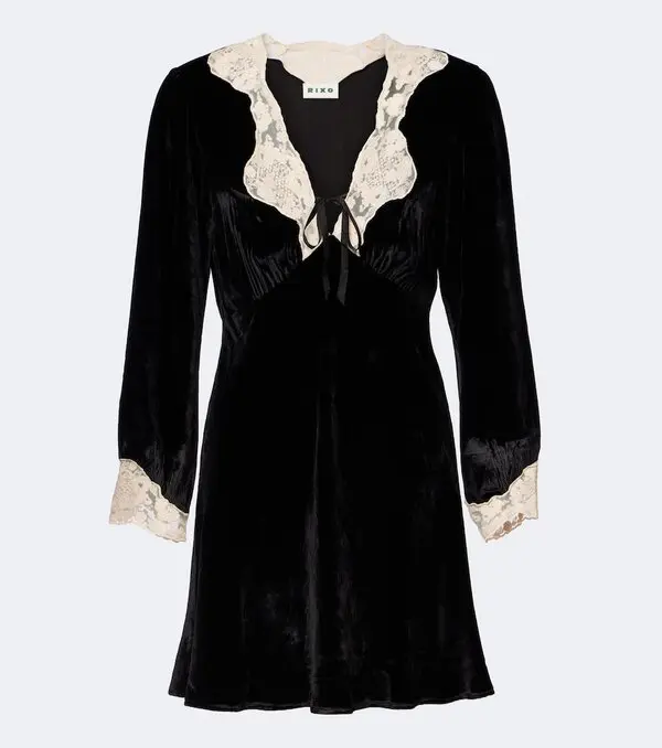 Rixo Carolina Lace-trimmed Velvet Minidress - Black