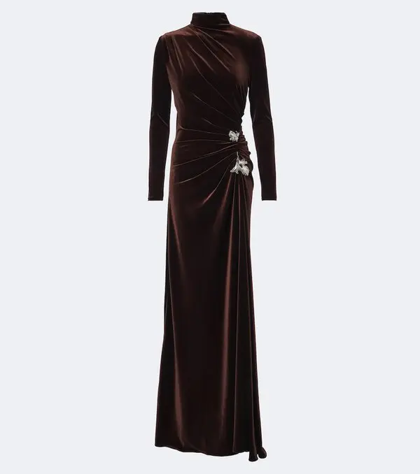Monique Lhuillier Draped Embellished Velvet Gown