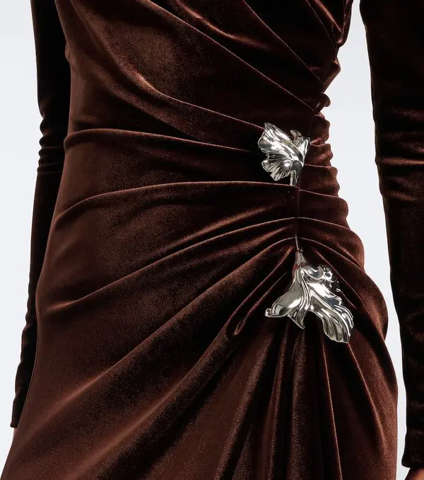 Monique Lhuillier Draped Embellished Velvet Gown