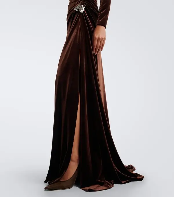 Monique Lhuillier Draped Embellished Velvet Gown