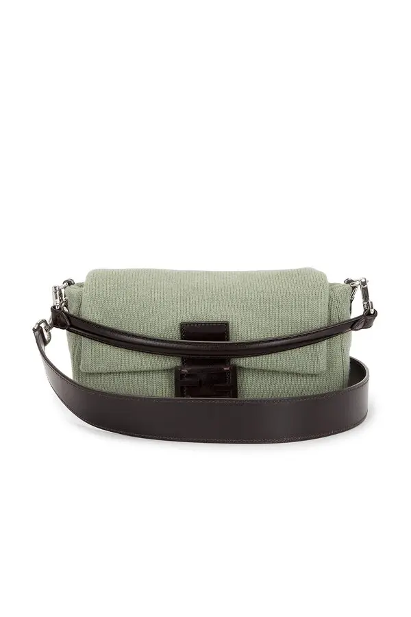 Fendi Knit Baguette Shoulder Bag In Green - Grey