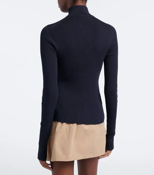 Miu Miu Logo Ribbed-knit Cotton Zip-up Sweater