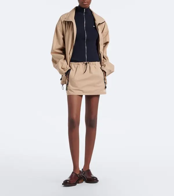 Miu Miu Logo Ribbed-knit Cotton Zip-up Sweater