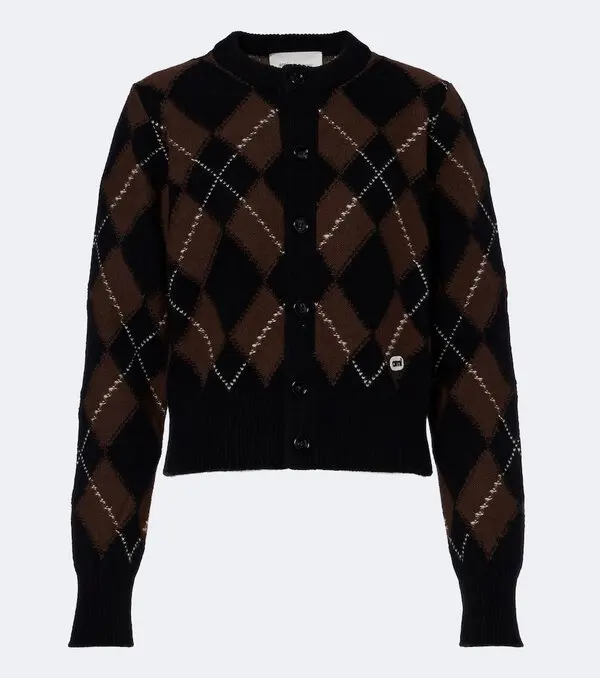 AMI Paris Argyle Virgin Wool Cardigan - Brown