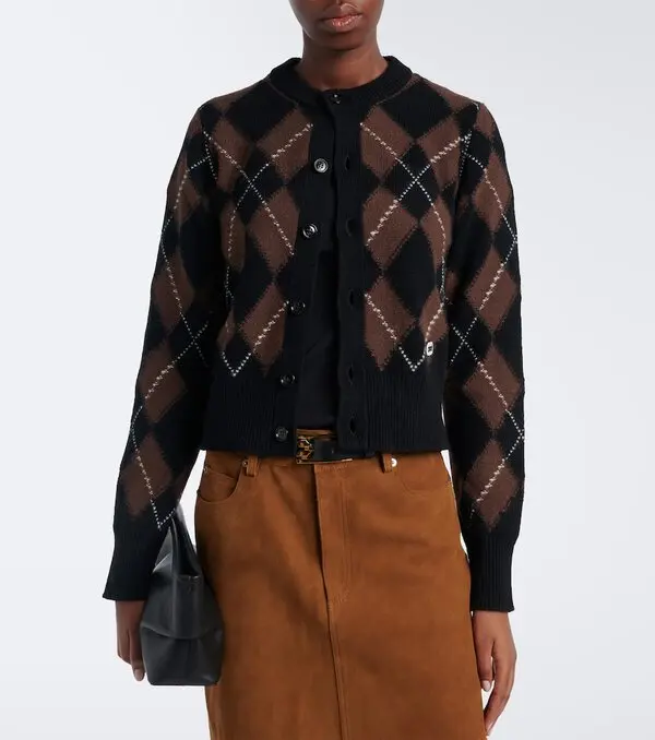 AMI Paris Argyle Virgin Wool Cardigan - Brown
