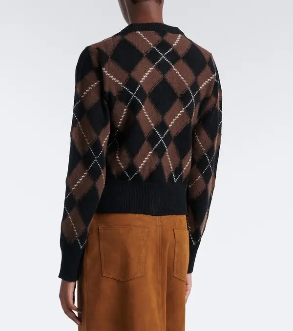 AMI Paris Argyle Virgin Wool Cardigan - Brown