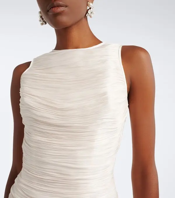 MARMAR HALIM Pleated Satin Gown - White