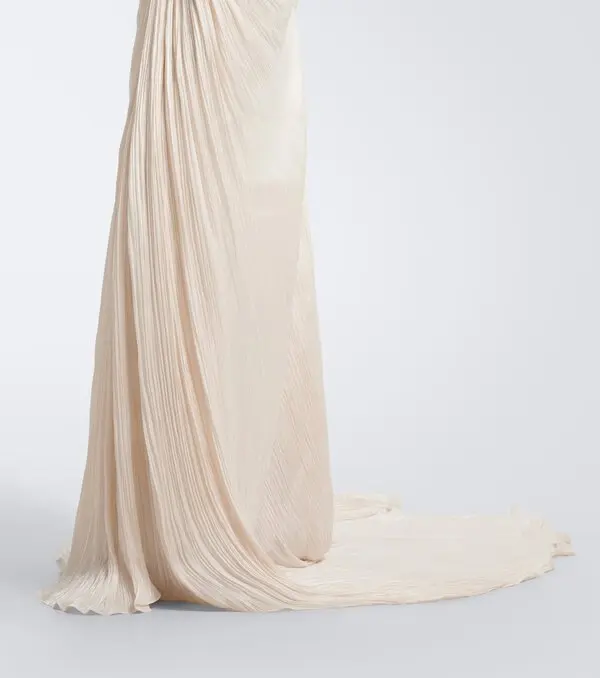 MARMAR HALIM Pleated Satin Gown - White