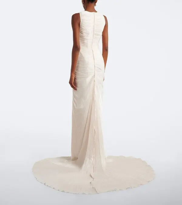 MARMAR HALIM Pleated Satin Gown - White