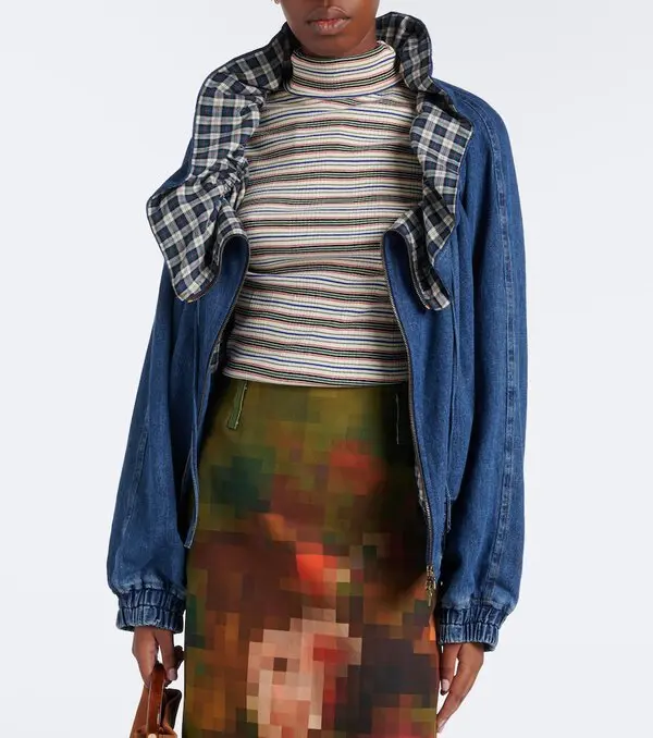 Dries Van Noten Checked Ruffled Denim Jacket