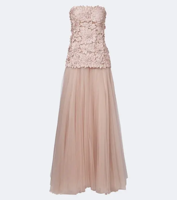 Costarellos Gisella Embellished Satin And Tulle Gown