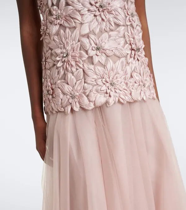 Costarellos Gisella Embellished Satin And Tulle Gown