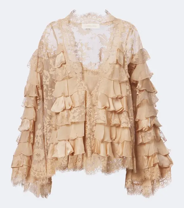 Zimmermann Valiant Lace-trimmed Ruffled Silk Blouse