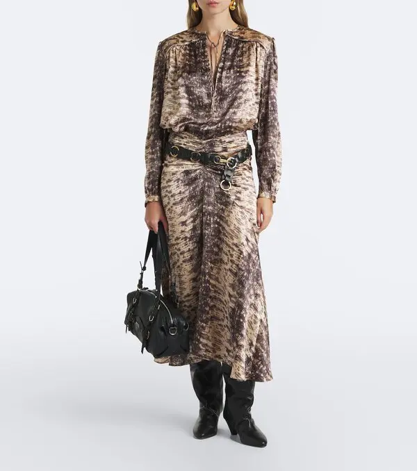 Isabel Marant Étoile Laren Snake-print Silk Satin Midi Skirt