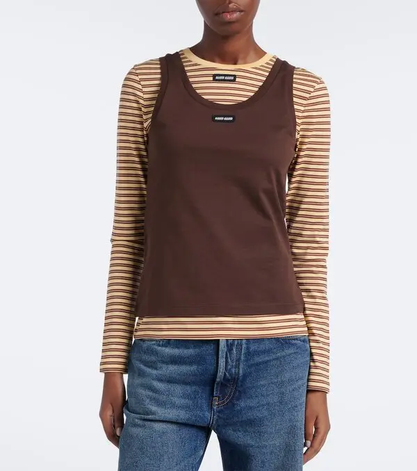 Miu Miu Cotton Jersey T-shirt And Tank Top Set - Yellow