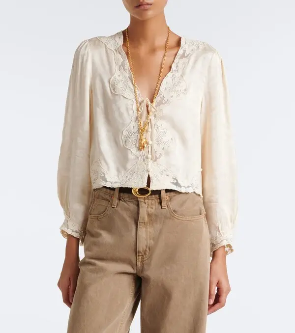 Rixo Tove Embroidered Floral Satin Blouse