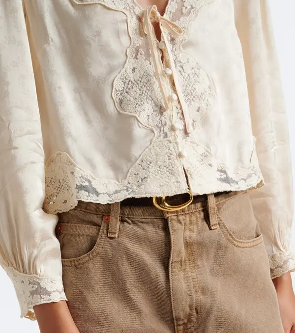 Rixo Tove Embroidered Floral Satin Blouse