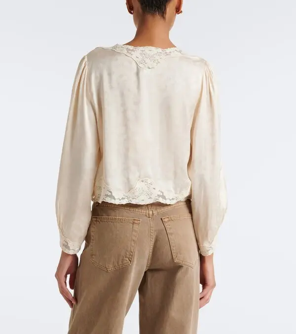 Rixo Tove Embroidered Floral Satin Blouse