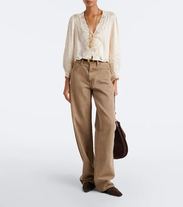Rixo Tove Embroidered Floral Satin Blouse